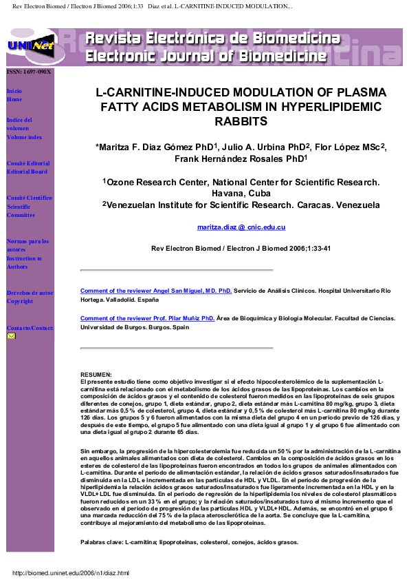 (PDF) L-CARNITINE-INDUCED MODULATION OF PLASMA FATTY ACIDS METABOLISM ...
