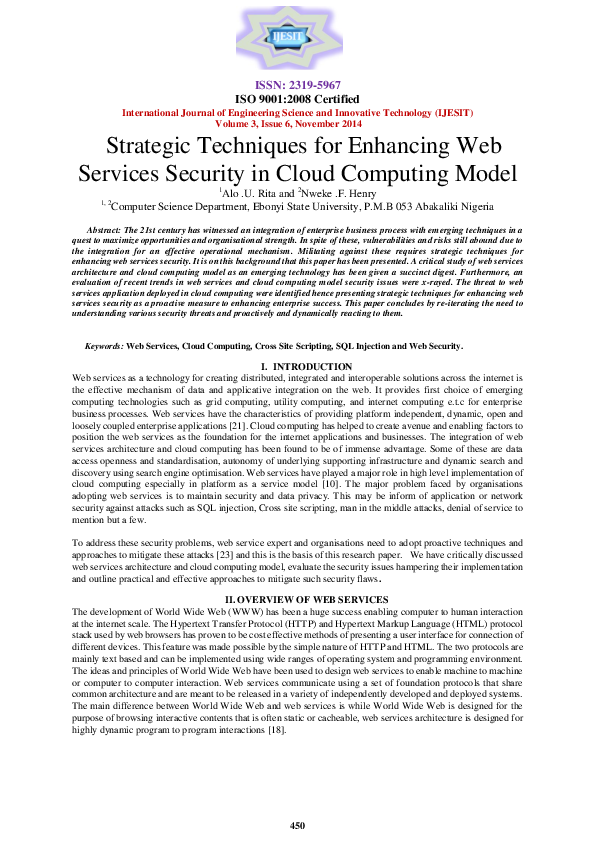(PDF) Strategic Techniques for Enhancing Web Services Security in Cloud ...