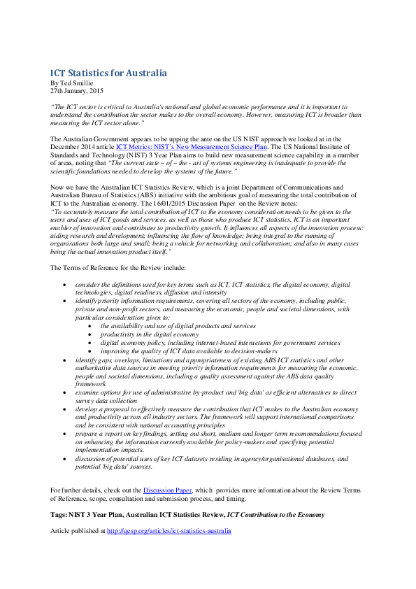 (PDF) ICT Statistics for Australia