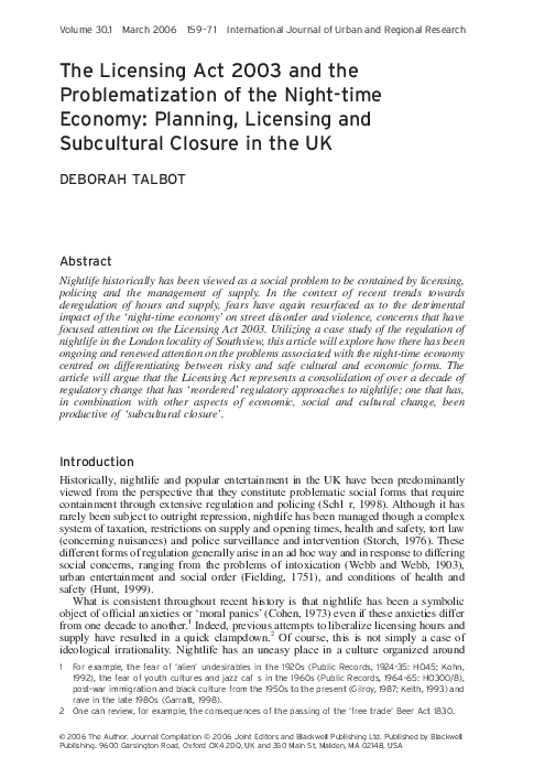 (PDF) The Licensing Act 2003 and the Problematization of the Night-time ...