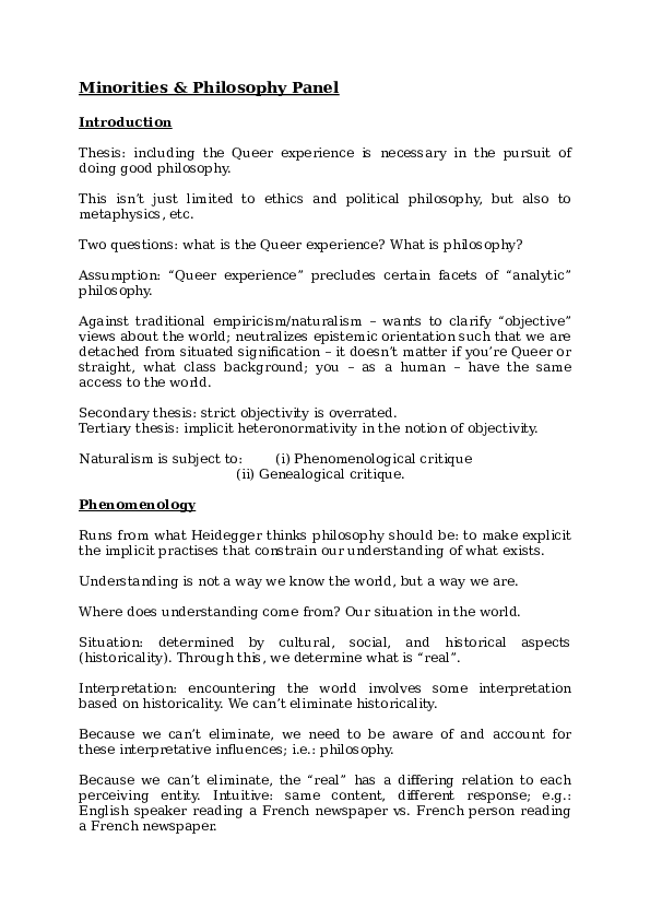 (DOC) Minorities & Philosophy. A panel discussion.