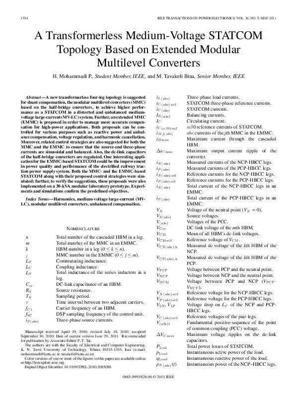 Pdf A Transformerless Medium Voltage Statcom Topology Based On