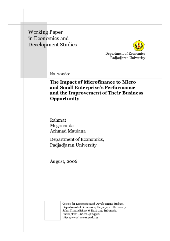 (PDF) Microfinance Effects on MSE Performance in Indonesia