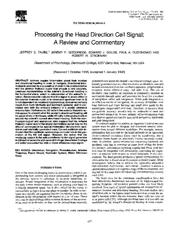 (PDF) Processing the Head Direction Cell A Review and Commentary Signal