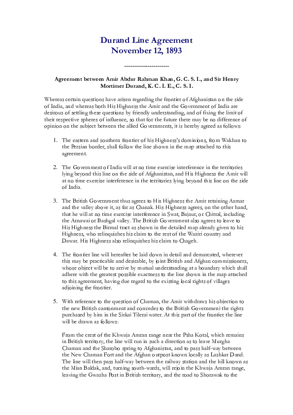 (PDF) Durand Line Agreement