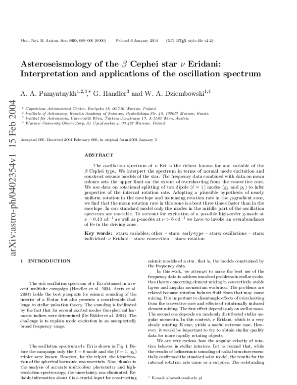 (PDF) Asteroseismology of the Beta Cephei star Nu Eridani ...