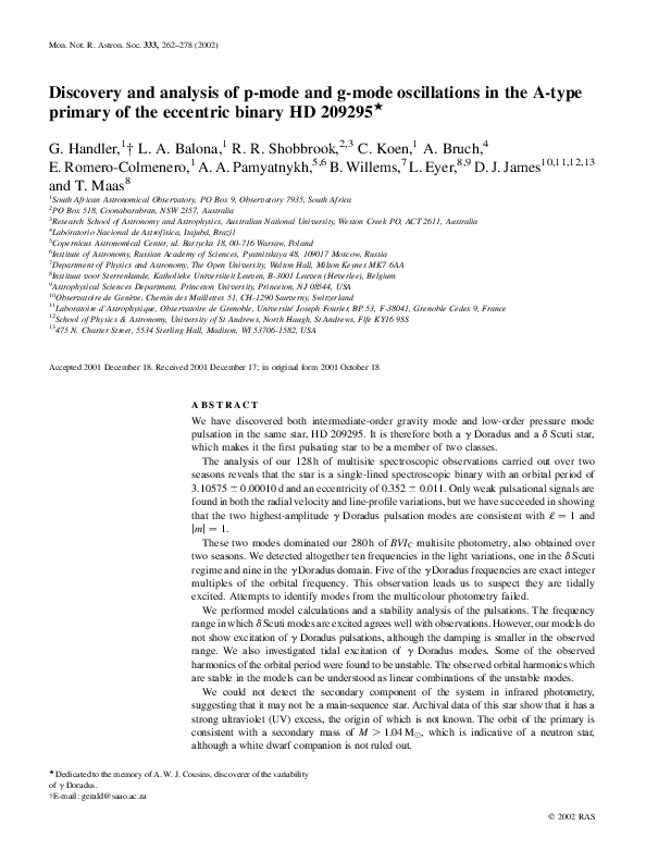 (PDF) Discovery and analysis of p-mode and g-mode oscillations in the A ...