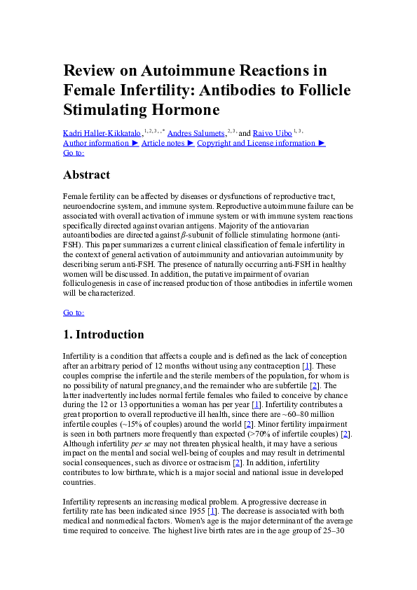 (DOC) Review on Autoimmune Reactions in Female Infertility: Antibodies ...
