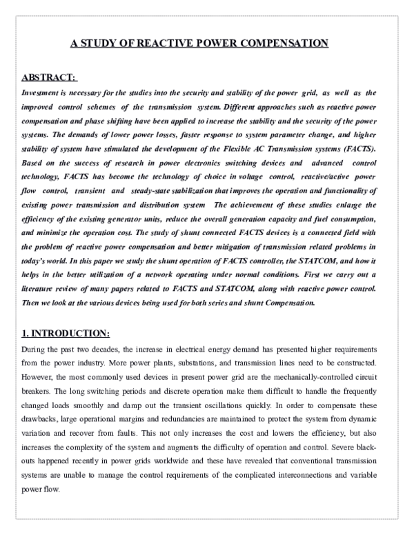 STUDY OF REACTIVE POWER COMPENSATION