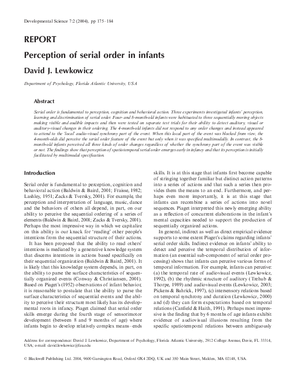 (PDF) Perception of serial order in infants