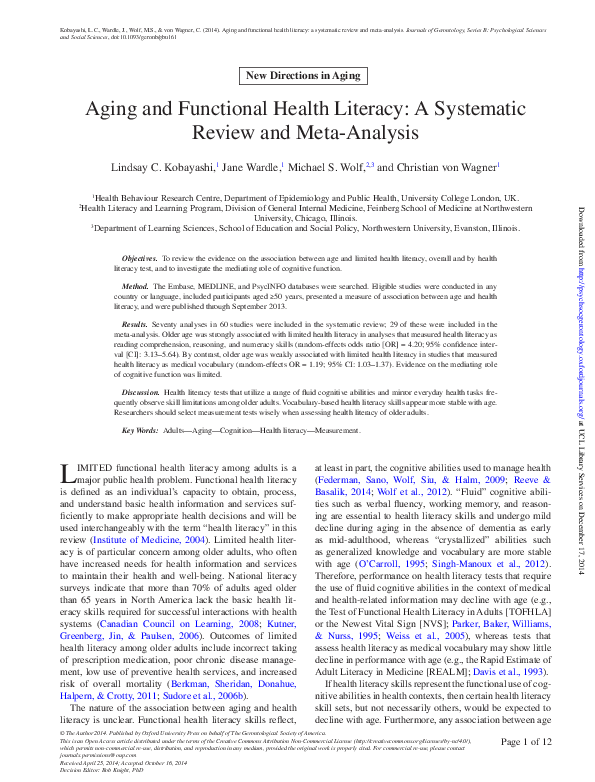 (PDF) Aging and Functional Health Literacy: A Systematic Review and ...
