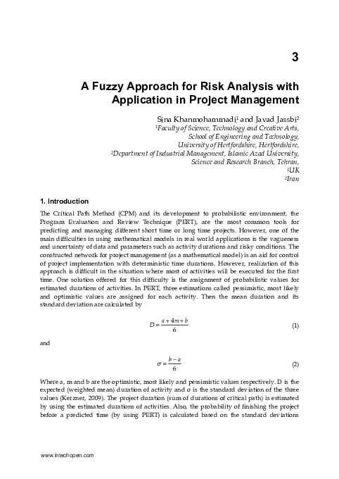 Pdf A Fuzzy Approach For Risk Analysis With Application In Project