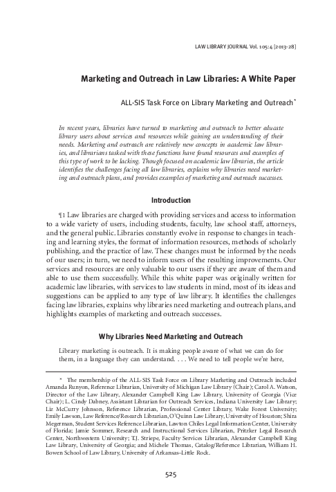 (PDF) Marketing and Outreach in Law Libraries: A White Paper