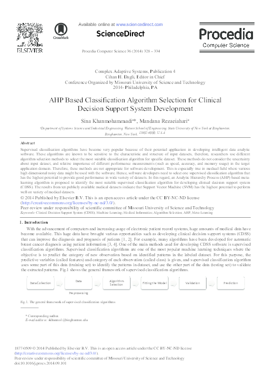 Pdf Ahp Based Classification Algorithm Selection For Clinical Decision Support System Development 