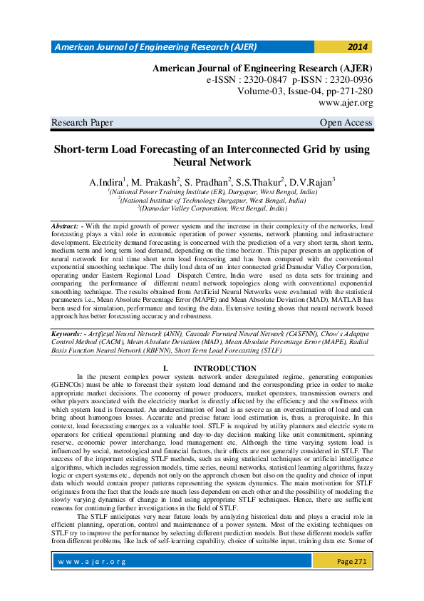 Pdf Short Term Load Forecasting Of An Interconnected Grid By Using
