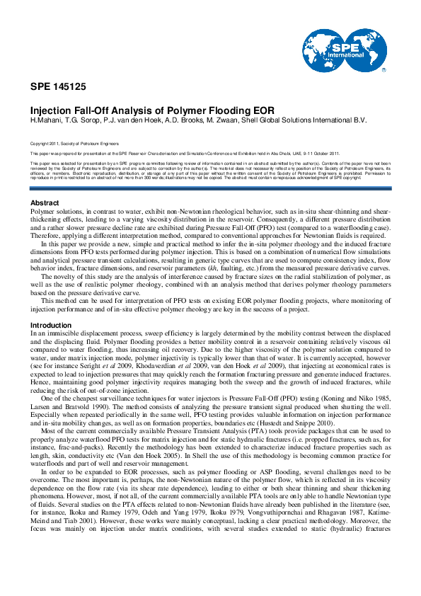 (PDF) Injection Fall-Off Analysis of Polymer Flooding EOR