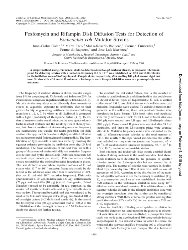 (PDF) Fosfomycin and Rifampin Disk Diffusion Tests for Detection of ...