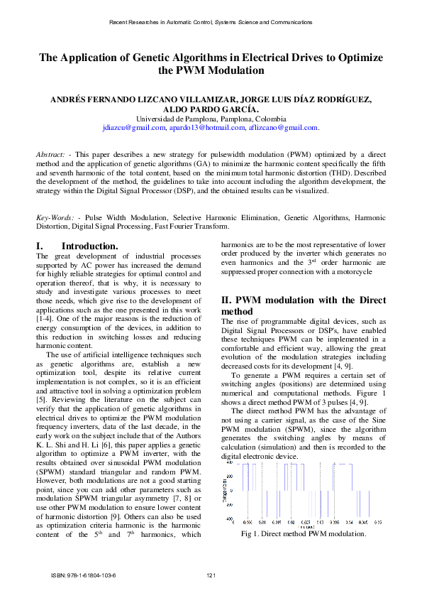 (PDF) The Application of Genetic Algorithms in Electrical Drives to Optimize the PWM Modulation