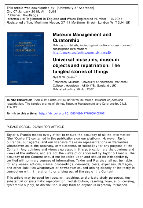 (PDF) ‘Universal museums, museum objects and repatriation: the tangled ...