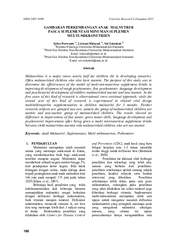 (PDF) Gambaran Perkemabganan Anak Malnutrisi Pasca Suplementasi Minuman ...