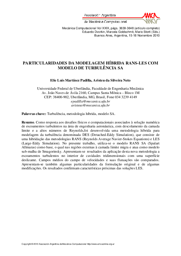 (PDF) PARTICULARIDADES DA MODELAGEM HÍBRIDA RANS-LES COM MODELO DE ...