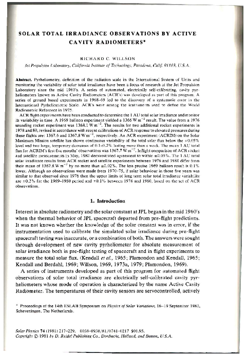 (PDF) SOLAR TOTAL IRRADIANCE OBSERVATIONS BY ACTIVE CAVITY RADIOMETERS