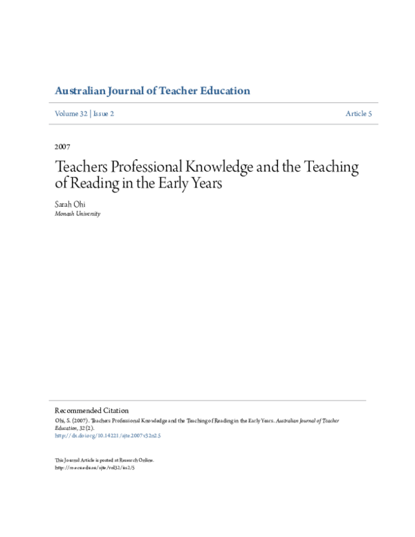 (PDF) Teachers Professional Knowledge and the Teaching of Reading in ...