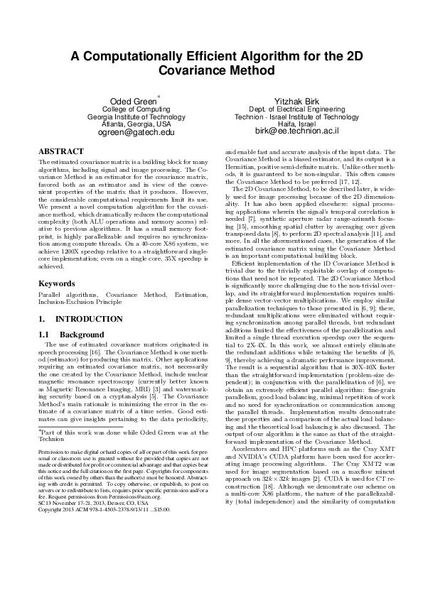 Pdf A Computationally Efficient Algorithm For The 2d Covariance Method