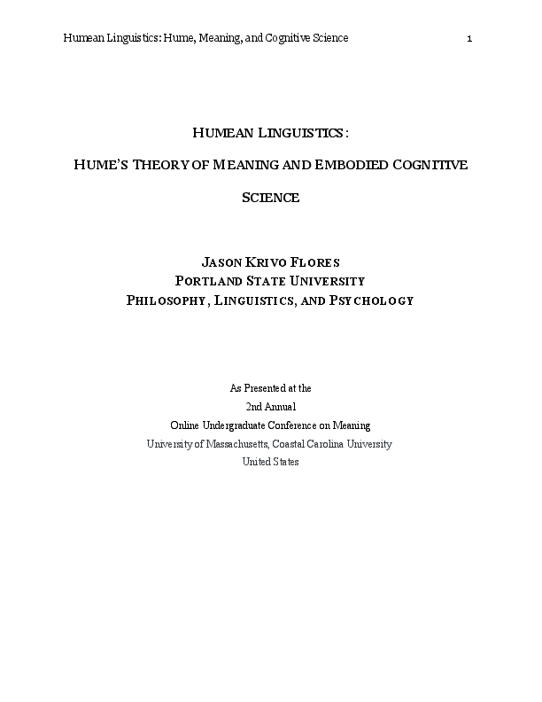 (PDF) Humean Linguistics: Hume's Theory of Meaning and Embodied Cognitive Science