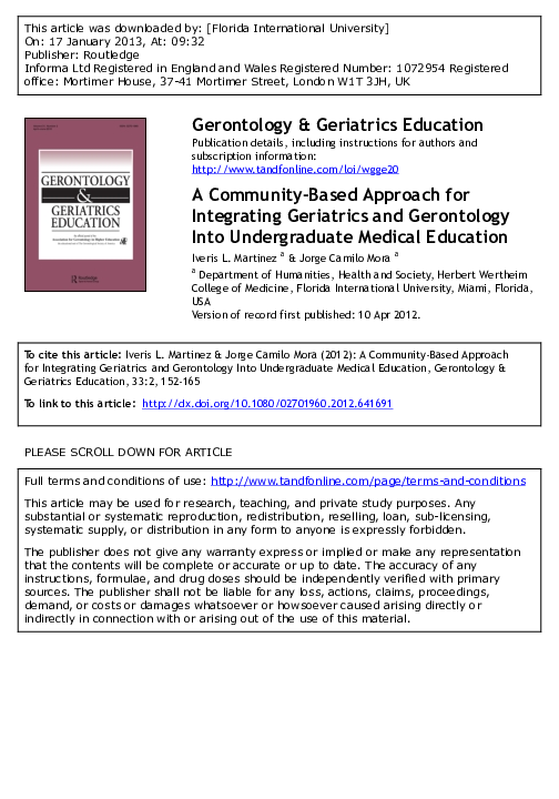 (PDF) Gerontology & Geriatrics Education A Community-Based Approach for ...