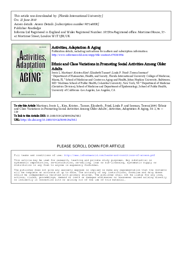 (PDF) Ethnic and Class Variations in Promoting Social Activities Among ...