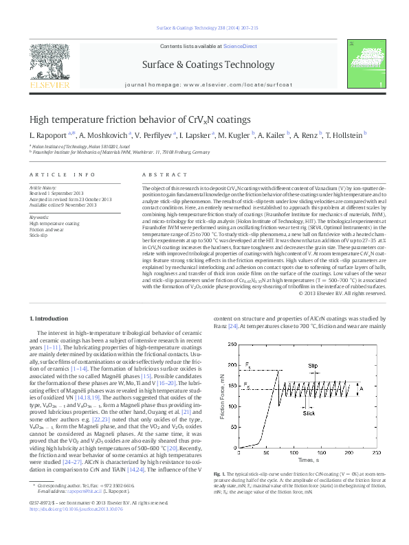 (PDF) High temperature friction behavior of CrVxN coatings