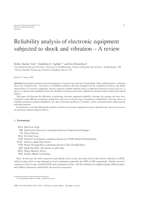 (PDF) Reliability analysis of electronic equipment subjected to shock ...