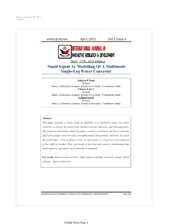 (PDF) Small Signal Ac Modelling of a Multimode Single-leg Power Converter
