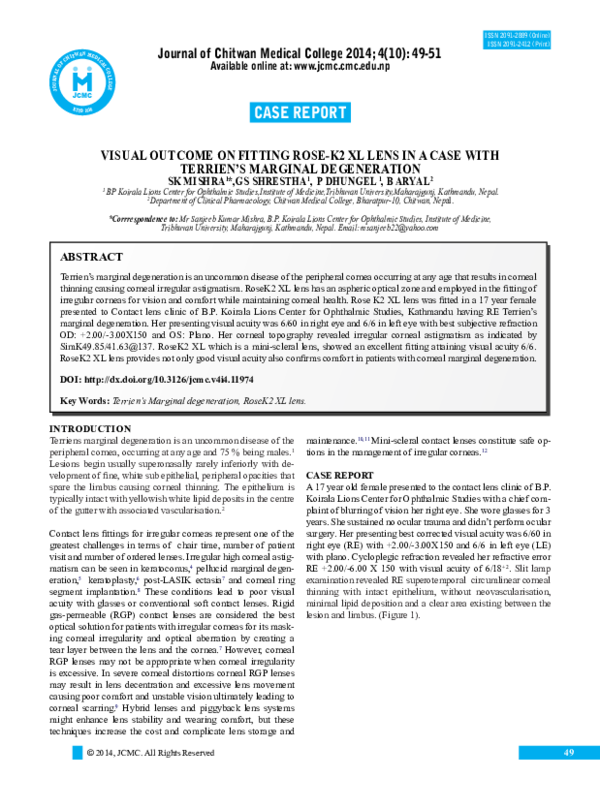 (PDF) Visual outcome on Fiting Rose-K2 XL lens in a case with Terien’s ...
