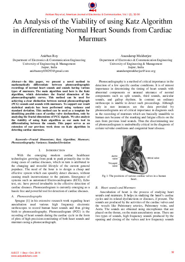 Pdf An Analysis Of The Viability Of Using Katz Algorithm In Differentiating Normal Heart