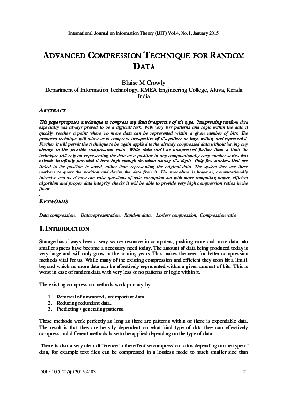 (PDF) Advanced compression technique for random data