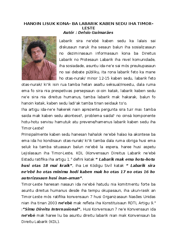 (DOC) Hanoin Lisuk kona - ba Labarik Kaben sedu iha Timor-Leste