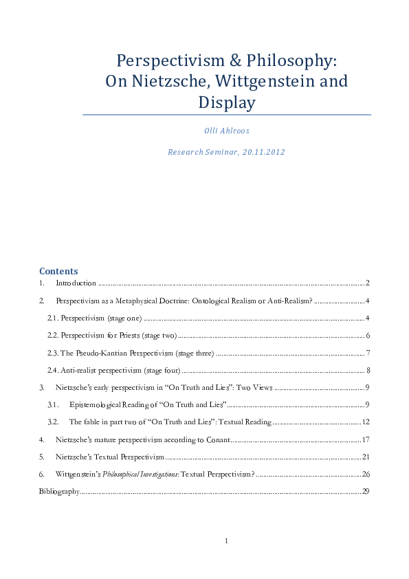 (PDF) Perspectivism & Philosophy: On Nietzsche, Wittgenstein and Display