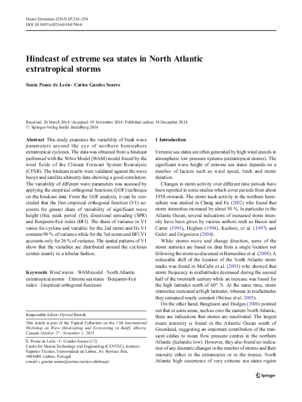(PDF) Hindcast of extreme sea states in North Atlantic extratropical storms