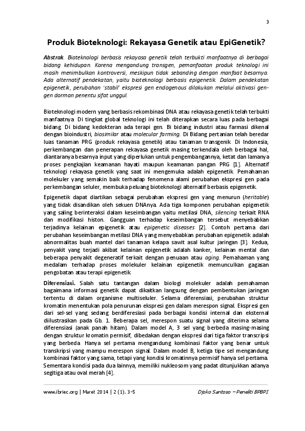 (PDF) Produk Bioteknologi: Rekayasa Genetik atau EpiGenetik