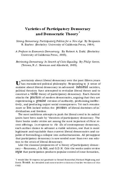 (PDF) Varieties of Participatory Democracy and Democratic Theory