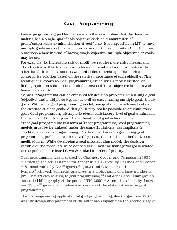 (DOC) Goal Programming