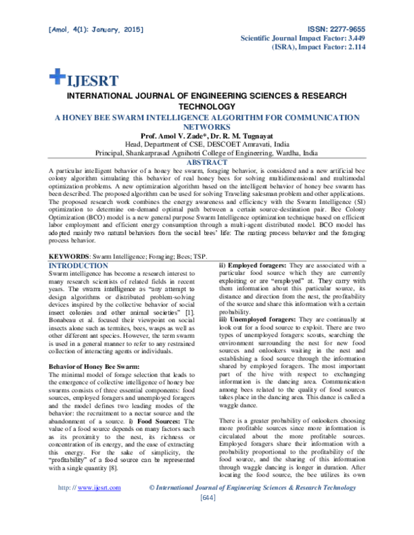 (PDF) A HONEY BEE SWARM INTELLIGENCE ALGORITHM FOR COMMUNICATION NETWORKS