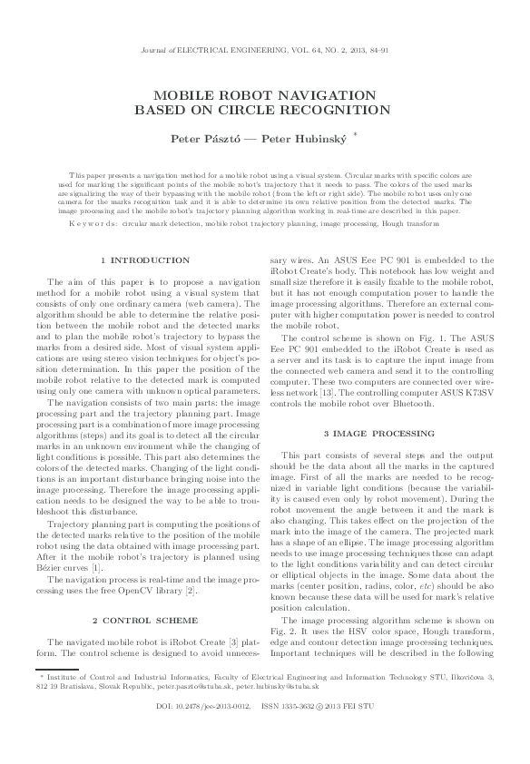 Pdf Mobile Robot Navigation Based On Circle Recognition