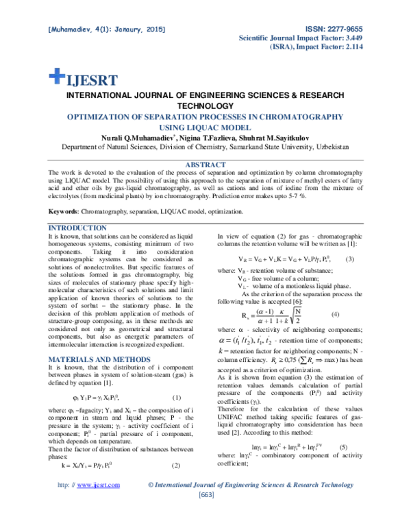 (PDF) OPTIMIZATION OF SEPARATION PROCESSES IN CHROMATOGRAPHY USING ...