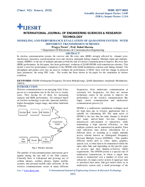 Pdf Modeling And Performance Evaluation Of Qam Ofdm System With Different Transmission Schemes