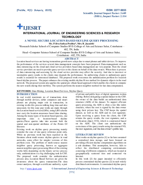 Pdf A Novel Secure Location Based Skyline Query Processing