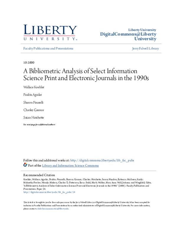 (PDF) A bibliometric analysis of select information science print and ...