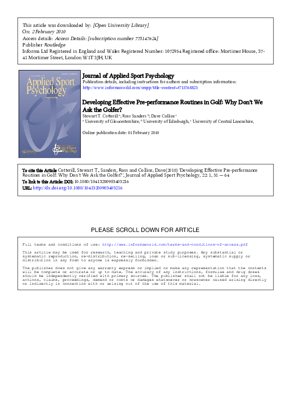 (PDF) Developing Effective Pre-performance Routines in Golf: Why Don't ...